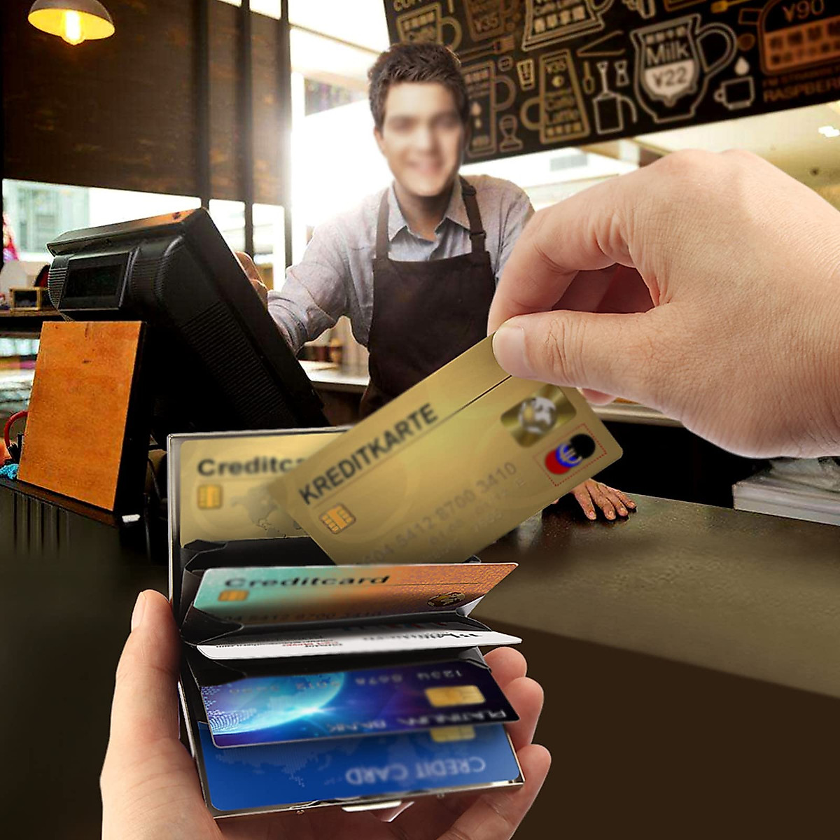 Alinbehbs Credit Card Holder RFID Card Holder Metal Wallet Stainless Steel Credit Card Wallet Business Card Holder for Woman Men (Gold)