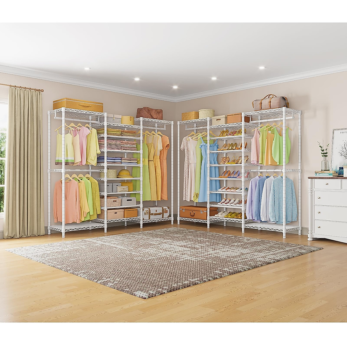 VIPEK S3 Freestanding Clothes Rack Heavy Duty Garment Rack 6-Tier Shoe Racks Closet Storage Organizer Large Wardrobe, Hanging Rod, Adjustable Metal Shelf, 68.9" L x 15.7" W x 76.4" H, White