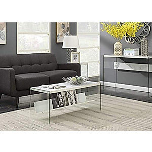 Convenience Concepts SoHo Glass Coffee Table with Shelf, White Faux Marble/Glass