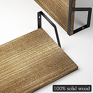 SRIWATANA Floating Shelves Wall Mounted Set of 2 Rustic Wood Shelves with Large Capacity(Carbonized Black)