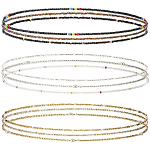 9 Packs Waist Bead Chains for Women Belly Beads Stretchy Waist Beads African Belly Chain Stomach Beads Body Bikini Jewelry (Clear, Black, Gold)