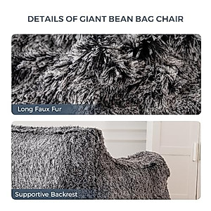 MAXYOYO Giant Bean Bag Chair, Faux Fur Stuffed Bean Bag Couch with Filler Large Living Room Bean Bag Chair for Adults, Big Lazy Sofa Accent Chair with Pocket Floor Chair for Gaming, Reading, Black