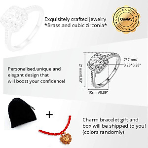 Uloveido Charm White Cubic Zirconia Wedding Band with Square Simulated Diamond Rhodium Plated Brass Rings Engagement for Women (Platinum Color, Size 9) KR002