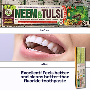Pack of 4 - Organic Neem 10 in 1 Fluoride Free Toothpaste - Neem, Clove, Black Seed, Cardamon, Aloe Vera, Tea Tree Oil, Miswak, Clove - Herbal Blend - 7.05 oz