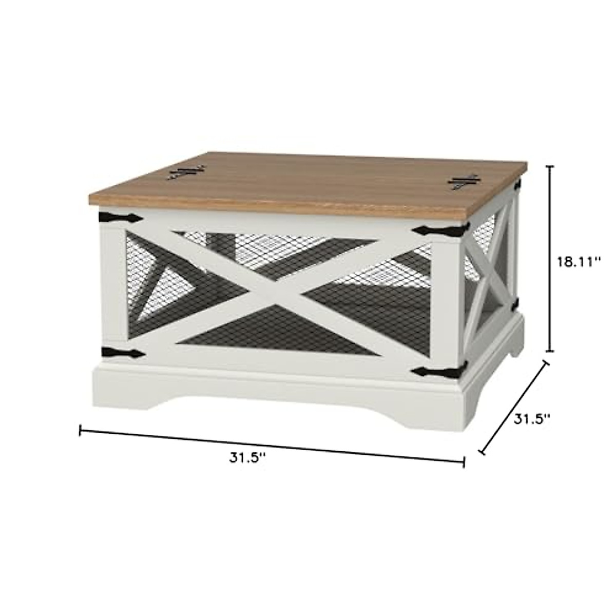 HOKYHOKY Square Coffee Table with Storage, 31.5" Farmhouse Wood Center Table with Hinged Lift Top, Industrial Coffee Table Rustic Rectangle Cocktail Table for Living Room (Distressed White)