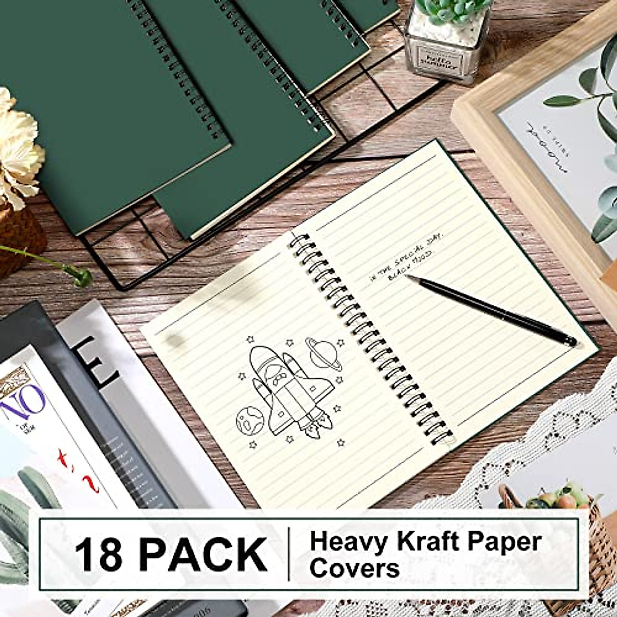 Yahenda Spiral Notebook College Ruled Journals Notebooks Lined 8.3 x 5.5 Inch Note Books Bulk A5 Writing Notebooks Thick Paper Notebook for Office Business School Supplies (Dark Green,18 Pcs)