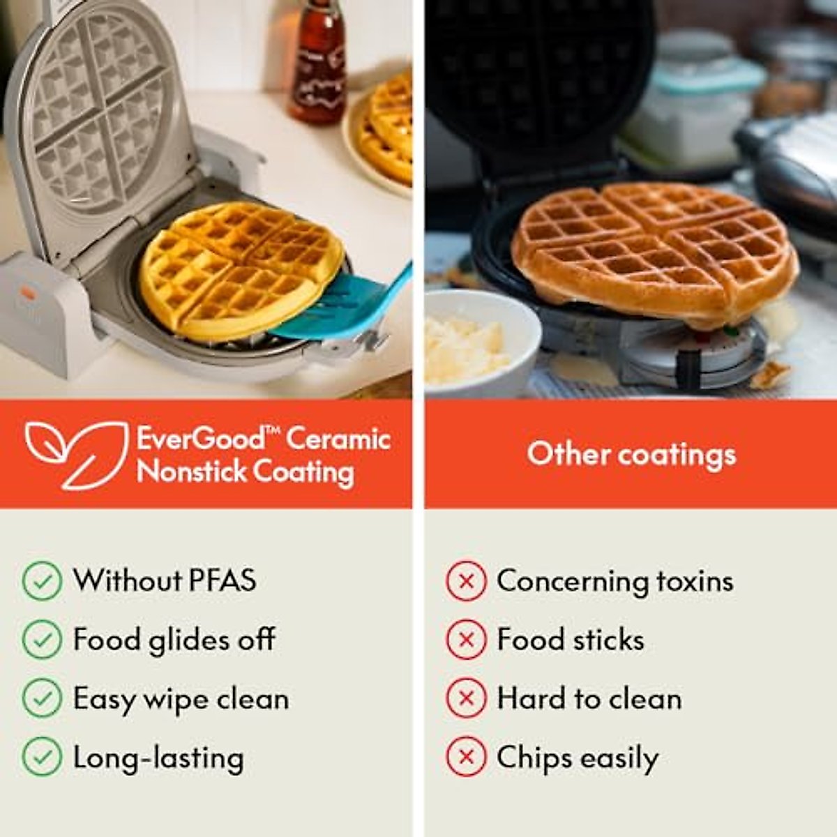 bella Flip-n-Store Waffle Maker with EverGood™ Ceramic Nonstick Coating, Fits-anywhere™ Kitchenware, Power Indicator Light, Cool Touch Handle & Cord Wrap, 7” Wide & 1" Deep Plates, 1000 Watt, Oatmilk