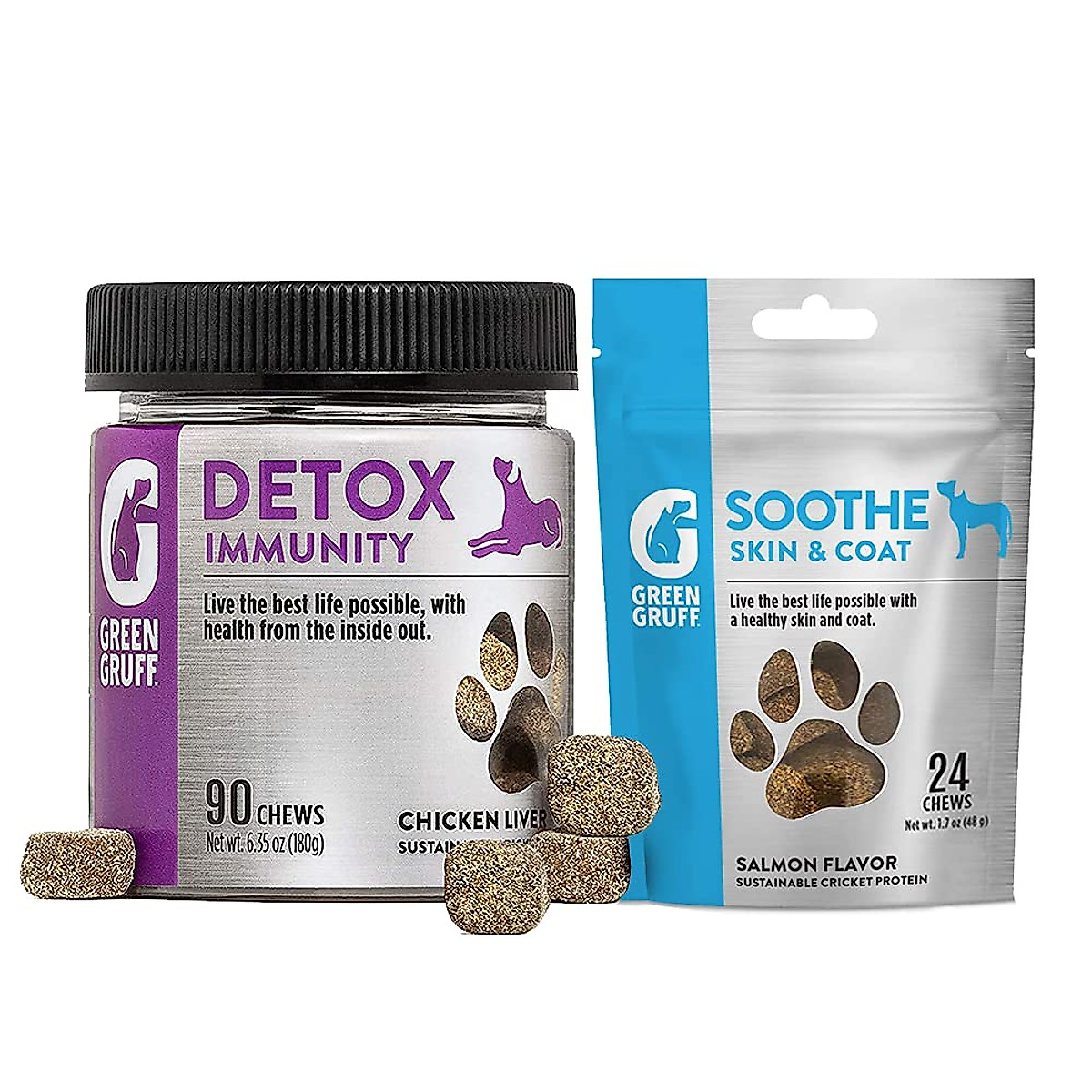 Green Gruff Dog Probiotics & Digestive Enzymes and Skin & Coat Supplement Bundle - Organic Dog Immune Supplement - Omega 3 Fish Oil for Dogs - Dry Skin, Shedding, Dog Itch ReliefMade in USA