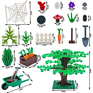 Farm Animals Building Blocks Toys Garden Park Trees and Flowers Classic Botanical Accessories Bricks for Boys Girls Kids Age 6+ Gifts（Include 1 Pcs 10" x 10" Base Plate