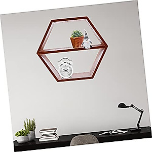 DIKACA 1pc Bookshelf Brown Farmhouse Living Hexagon Bathroom Decorative Wall-Mounted Rustic Wood Bedroom Bedside Hanging Home Useful Wall Shelves Honeycomb Wooden Hexagonal Rack Holder