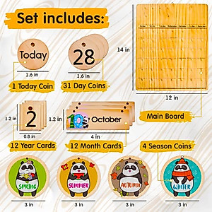 Panda Brothers Wooden Perpetual Calendar - Montessori Toy for Kids Learning Seasons, Months and Days of The Year, Preschool Calendar for Kids Learning at Home and Classroom Teaching, on Desk and Wall