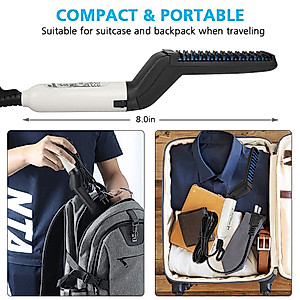 Beard Straightener for Men-Electric Hot Beard Straightener Brush Multifunctional Beard Hair Straightening Comb with 30S Fast Heating and Anti-Scald Feature Great for Home Travel (Blue)