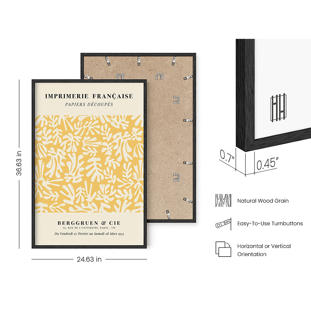 HAUS AND HUES Matisse Poster Modern Wall Art, Matisse Prints Matisse Wall Art Matisse Art Modern Art Posters Matisse Cutouts Matisse Poster Prints Modern Yellow Matisse (Framed Black 24x36)