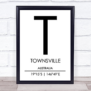 The Card Zoo Townsville Australia Coordinates World City Travel Quote Wall Art Print