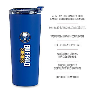 Rico Industries NHL Hockey Buffalo Sabres Royal Blue 24oz Stainless Steel Tumbler with Lid and Dual Functioning Lid