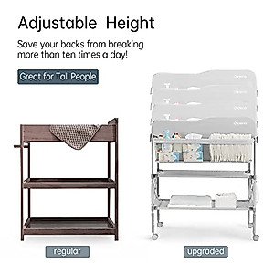 Baby Changing Table Portable Adjustable Changing Station for Tall, Foldable Diaper Changing Tables, Easy Clean Changing Table Topper, Large Storage Cholena Changing Station for Nursery, Cationic Grey