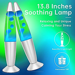 Lazzgan 13.8" Inch Motion Lamp, Beautiful Liquid Night Lights with Blue Wax in Green Liquid for Home, Office, Bedroom Decor, Mood Night Lamps for Sleep Relax Gifts for Kids Teens Adults