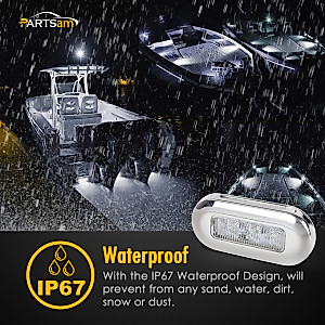 Partsam 4pcs 3" LED Oblong Stainless Courtesy Light Submersible Yacht Marine Boat Deck Lights, Walkways Step storage Led Interior Exterior courtesy Lights lighting, Suface Mount, 12V