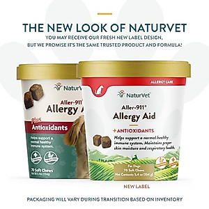 NaturVet Aller-911 Advanced Allergy Aid for Dogs, Cats – Antioxidant-Rich Pet Supplement with Omegas, DHA, EPA – Helps Support Dog Immune System, Cat Respiratory Health, Skin Moisture 70 Soft Chews