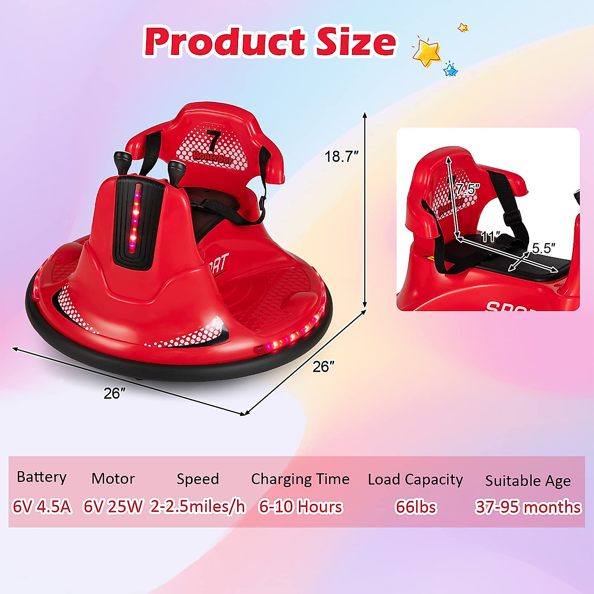 HONEY JOY 12V Bumper Car for Toddlers 1-3, Baby Ride on Bumper Car w/Dual Joysticks, Flashing LED Light & 360 Degree Spin, Electric Vehicle for Kids, Ride on Car w/Remote Control, Gift for Boys Girls