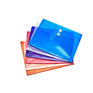 FANWU Plastic Letter Size Envelopes with Button & String Tie Closure, 1-1/6" Expansion, Side Load, Clear Poly Reusable File Folders Project Paper Documents Organizer for Office School Home