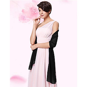 Kate Kasin Black Chiffon Bridal Evening Party Scarves Shawls for Formal Dress