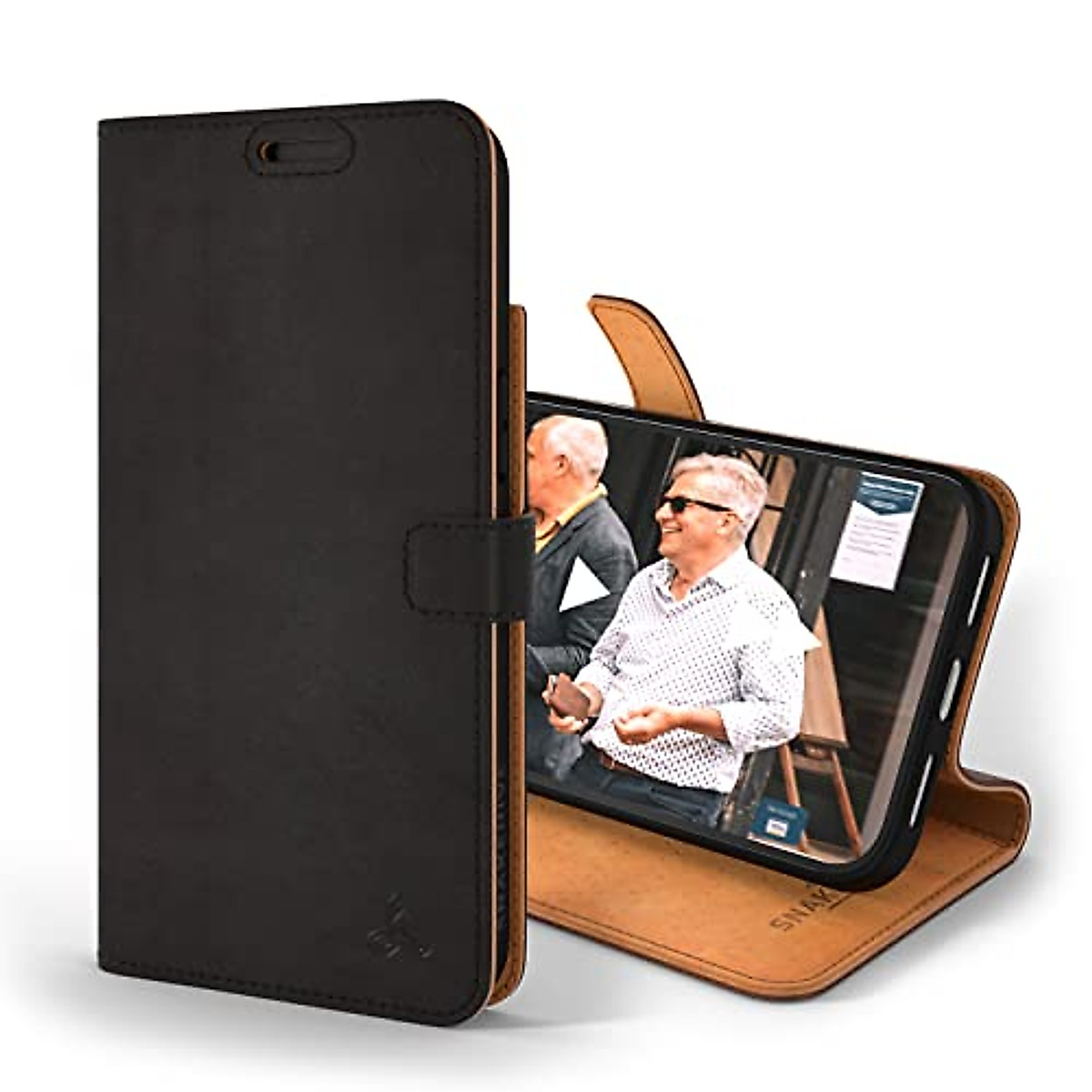 Snakehive iPhone 14 Plus Leather Case | Genuine Leather Wallet Phone Case with Card Holder | Flip Folio Case/Cover with Stand | Compatible with iPhone 14 Plus | (Black)