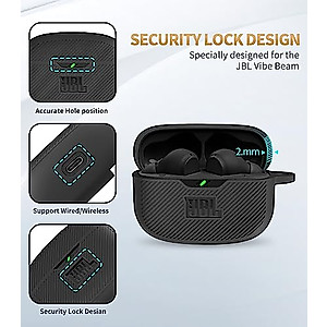 Alquar for JBL Vibe 200TWS Case Cover, Silicone Protective Portable Scratch Shock Cover Compatible with JBL Vibe Beam/JBL Vibe 200TWS True Wireless Headphones Charging Case with Carabiner(Black)