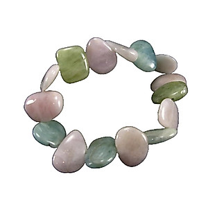 LKBEADS Natural Aquamarine & Morganite 12-14mm nugget smooth 7inch Semi-Precious Gemstones Beaded Bracelets for Men Women Healing Crystal Stretch Beaded Bracelet Unisex