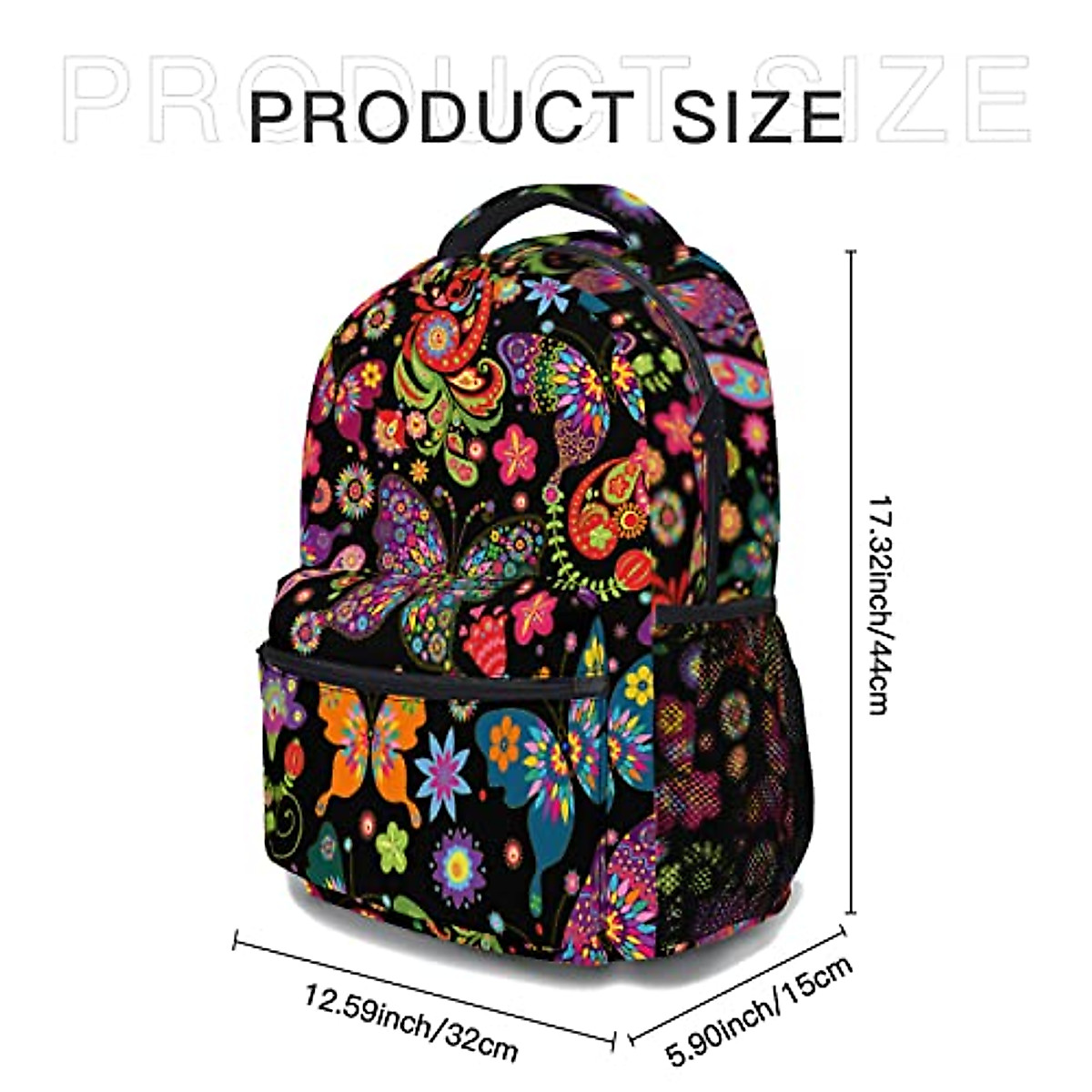 Colorful Butterfly Backpack Mandala Paisley Style Bookbag for Student Beautiful Butterflies Daypack School Book Bag With Water Bottle Pocket for Teens Boys Girls