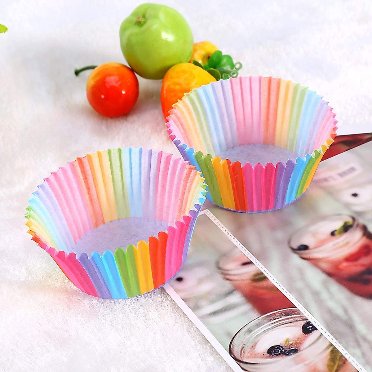 Cupcake Wrappers,100Pcs Rainbow Bright Standard Baking Cups Cupcake Liner Cupcake Paper Baking Cup Muffin Cases Cake