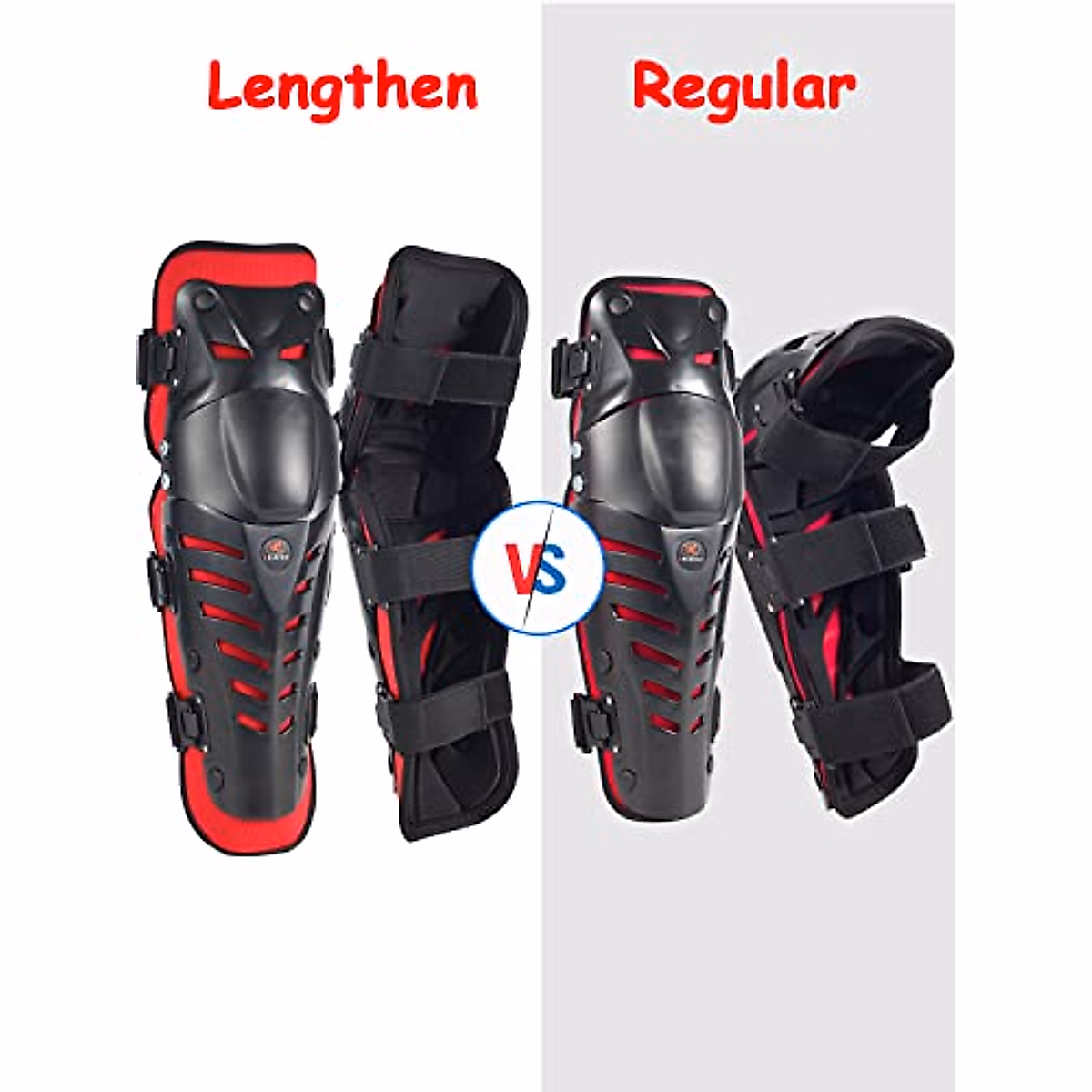 RIDBIKER Motorcycle Knee Shin Guards, Long Leg Protection Crash Proof Motorcycle Knee Protection Bendable Adjustable MTB Knee Pads for Men Motocross Gear Mountain Biking (Upgrade, Red)