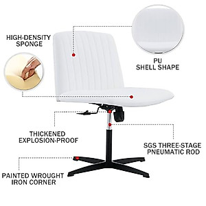 Daesar White High Grade Pu Material. Home Computer Chair Office Chair Adjustable 360 ° Swivel Cushion Chair with Black Foot Swivel Chair Makeup Chair Study Desk Chair. No Wheels