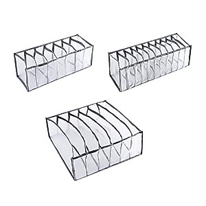 Underwear Organizer - Drawer Dividers, Set of 3 Includes 6+7+11 Cell Collapsible Closet Cabinet Storage Boxes for Organizing Lingerie, Underwear, Bras, Socks, Ties(6+7+11 Cell, Gray)