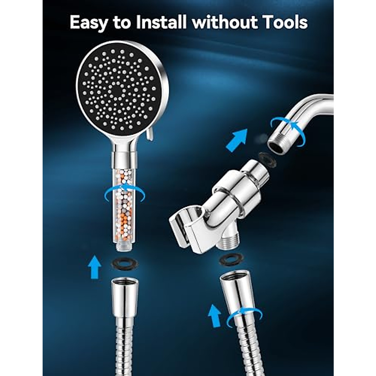 ODMJ Filtered Shower Head, High Pressure Shower Head with 6 Settings, Handheld Shower Head with 59" Hose and Bracket, Shower Head Filter for Hard Water, Water Saving Spray Soft Spa Shower Head