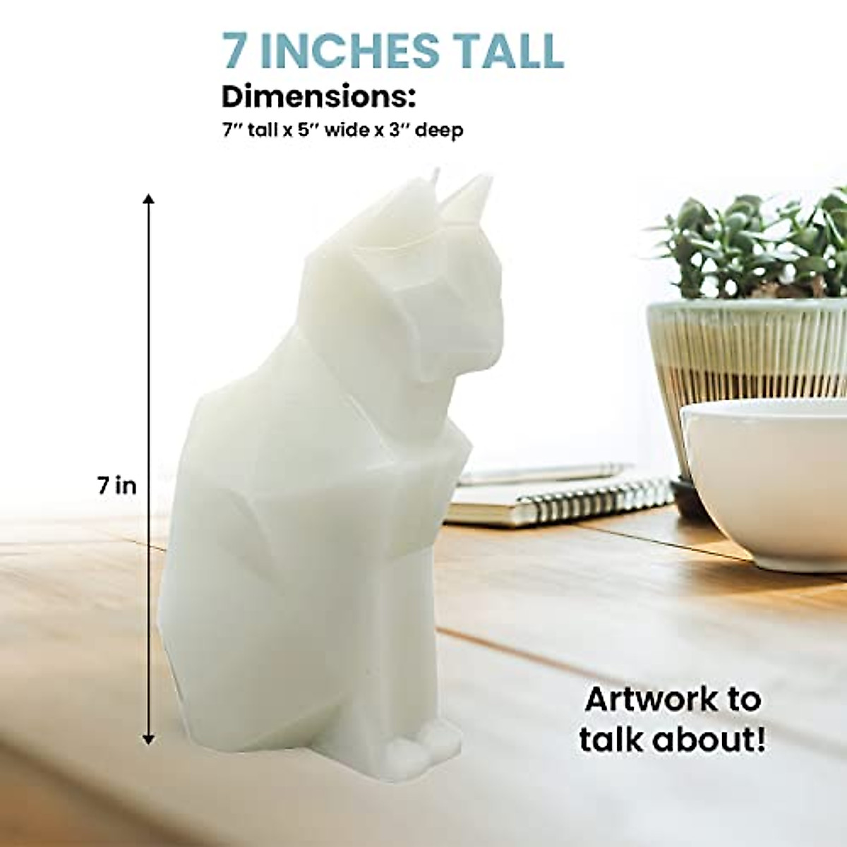 Wick Works Loki Cat Skeleton Candle | Reveal Polished Steel Frame | 7” H | Longest Burn Time! | Beautiful Gift Box | Home or Office Decor| Unique Gifts for Cat, Animal, Art Lovers (White, Unscented)
