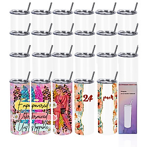 Wzaytia 24 Pack Sublimation Tumblers 20 Oz Skinny Straight, Stainless Steel Sublimation Tumblers Blank, Individually Gift Boxed, Insulated Tumbler Sublimation
