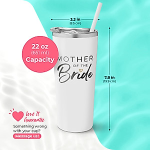 SassyCups Mother of the Bride Cup | Vacuum Insulated Stainless Steel Tumbler for Bride's Mom | Engagement Announcement | Travel Mug for Bride's Mother | Bridal Party (22 Ounce, White)