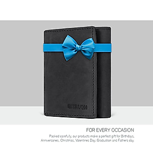 ESTALON Leather Trifold Wallet For Men with RFID Blocking - Men's Trifold Wallet with 9 Credit Card Slots 2 ID Window - Gifts For Men, Him (Black Hunter)