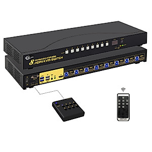 CKLau 8 Port USB 3.0 Rack Mount HDMI KVM Switch 4K60Hz with Audio, 2 pcs USB 3.0 Hub, and Cables Supports Keyboard Mouse Switching