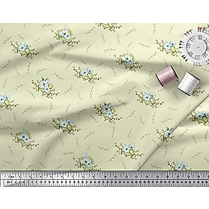 Soimoi Yellow Cotton Canvas Fabric Leaves & Anemone Floral Fabric Prints by Yard 44 Inch Wide