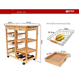 Kitchen Island Cart on Wheels,3 Tiers Rolling Utility Trolley Cart with 2 Drawers,Basket & Storage Shelf,Rolling Kitchen Island,Coffee Bar Microwave Stand Cart with Rolling Wheels for Kitchen(White)