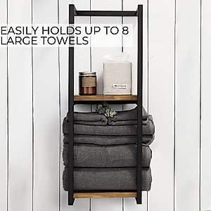 Stylish Bathroom Towel Storage Rack with Wooden Shelves – Modern & Space Saving Organizer for Wall Mount That Easily Holds 8 Large Towels - The Perfect Towel Holder to Enhance Your Bathroom Decor
