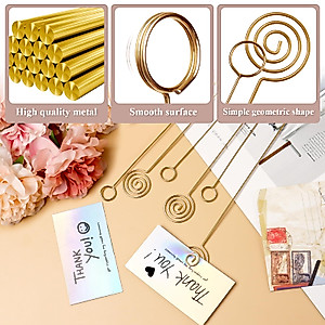 popokk 40 Pieces Metal Wire Floral Place Card Holder,Round Floral Card Holder Picks Metal Flower Picks Golden Gift Card Holder Photo Memo Holder Pick for Wedding Party Birthday