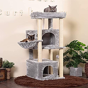 Hey-Brother Cat Tree,Multi-Level Cat Condo for Large Cat Tower Furniture with Sisal-Covered Scratching Posts, 2 Plush Condos, Big Plush Perches MPJ011W