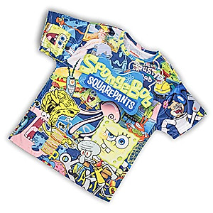 Mens Spongebob Squarepants Classic Shirt - Spongebob, Patrick & Krusty Krab Sublimated Allover T-Shirt (White, X-Large)