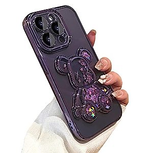 MANLENO Deep Purple Glitter iPhone 14 Pro Max Case with Built-in Camera Protector - Slim Shockproof Full-Body Protection