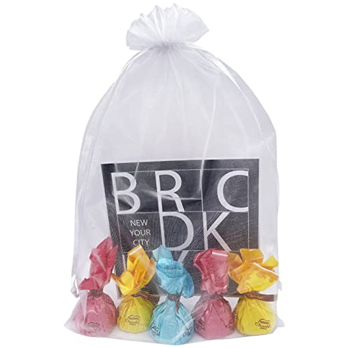 Jexila 50 Pack White Organza Bags 8X12 inch Large Mesh Gift Drawstring Pouch Goodie Bags for Party Christmas Wedding Party Favor Bags (White)