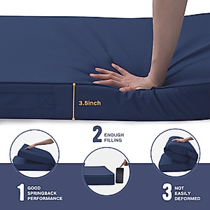 YIJIAN HOME Outdoor Bench Cushion 3.5inches Memory Foam Waterproof Patio Furniture Bench Cushion Porch Swing Cushion with Handle and Adjustable Strap, 48 x 18 Inch Navy