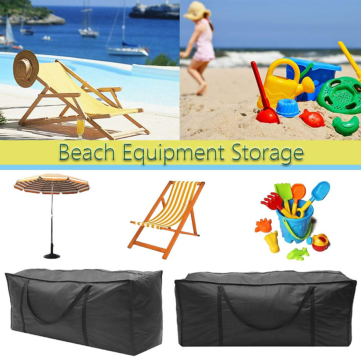 Mayhour Patio Cushion Storage Bag Extra Large, Outdoor Heavy Duty Waterproof Furniture Cushion Bags Cover Black with Zipper Handles for Garden Beach Picnic (48x18x20in)